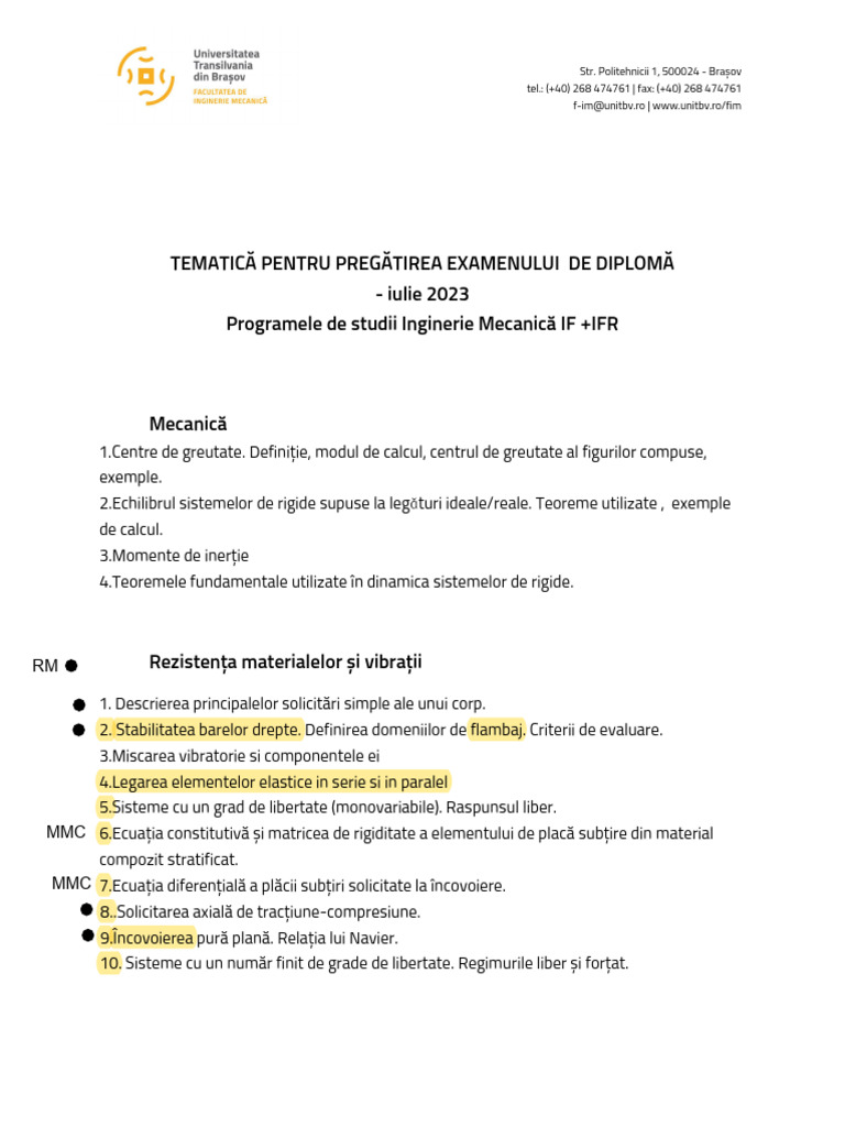 Tematica Ex Finalizare Studii IM-IF IFR Iulie 2023 | PDF