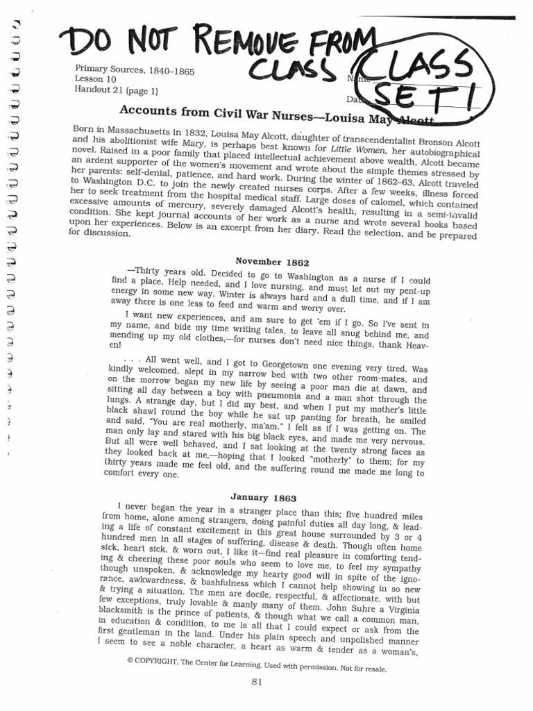Civil War Nurse Primary Source Reading Packet | PDF
