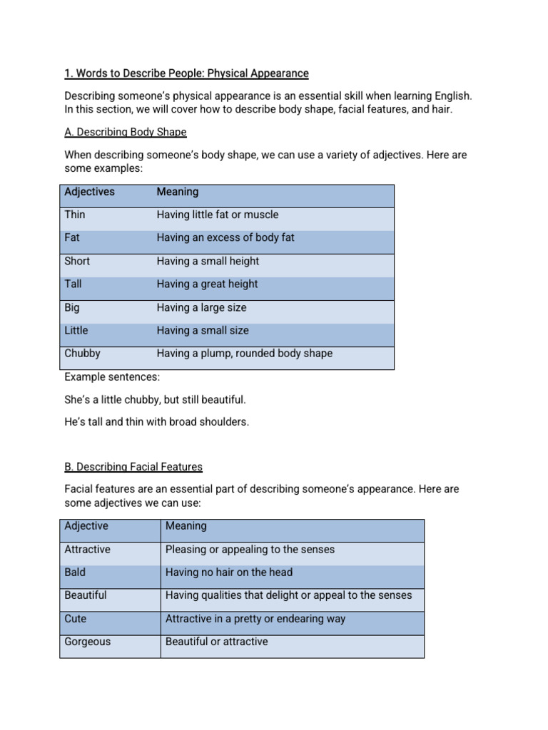Describing People Materials | PDF