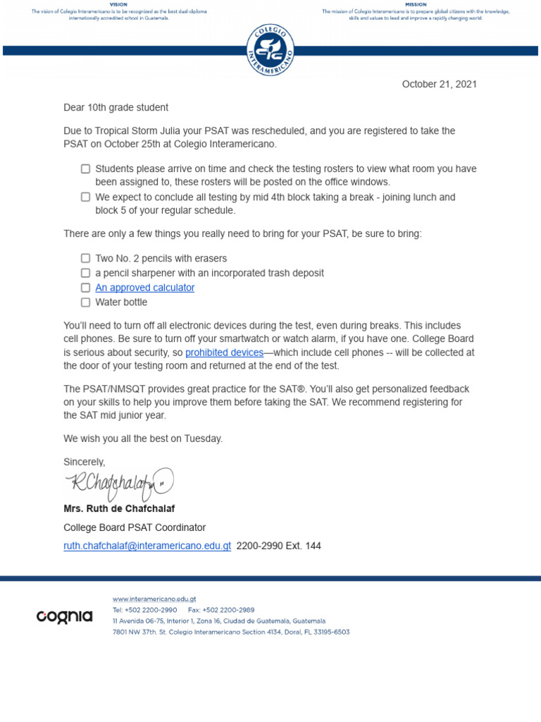 10-25-22 PSAT Student Letter | PDF | Se sentó
