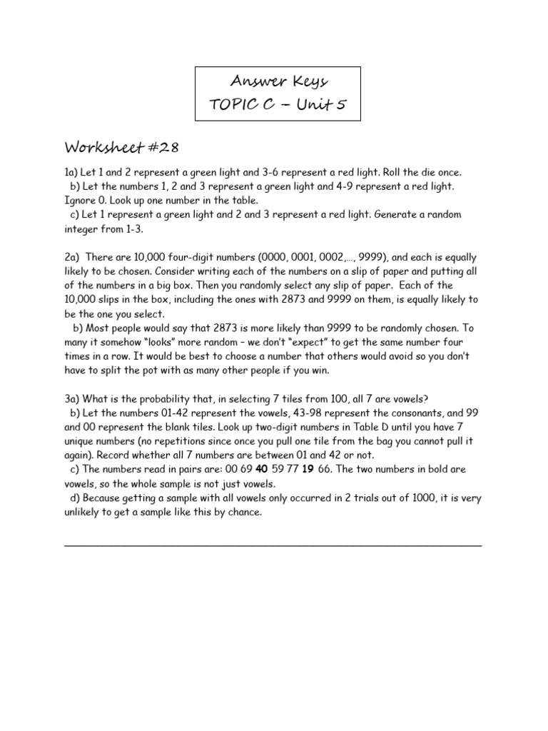 AP Statistics HW Answer Keys - Unit 5 | Download Free PDF | Probability ...