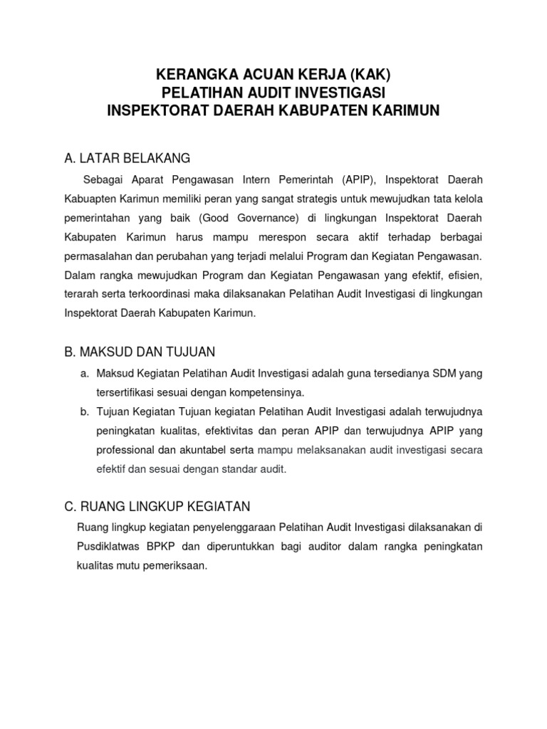 Kerangka Acuan Kerja Audit Investigasi | PDF