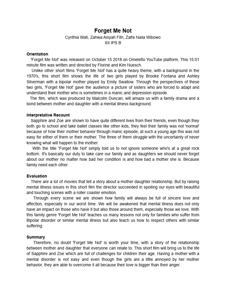 Film Review Forget Me Not | PDF | Self-Improvement