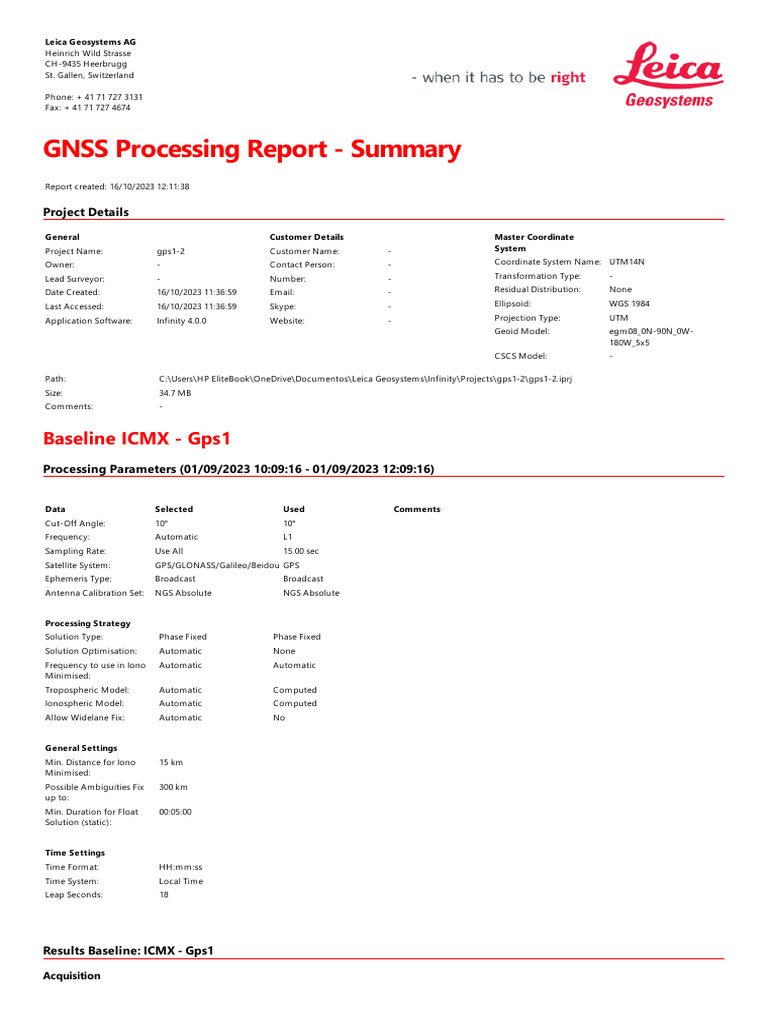 Leica Q11 GNSS Processing Summary | PDF | Global Positioning System ...