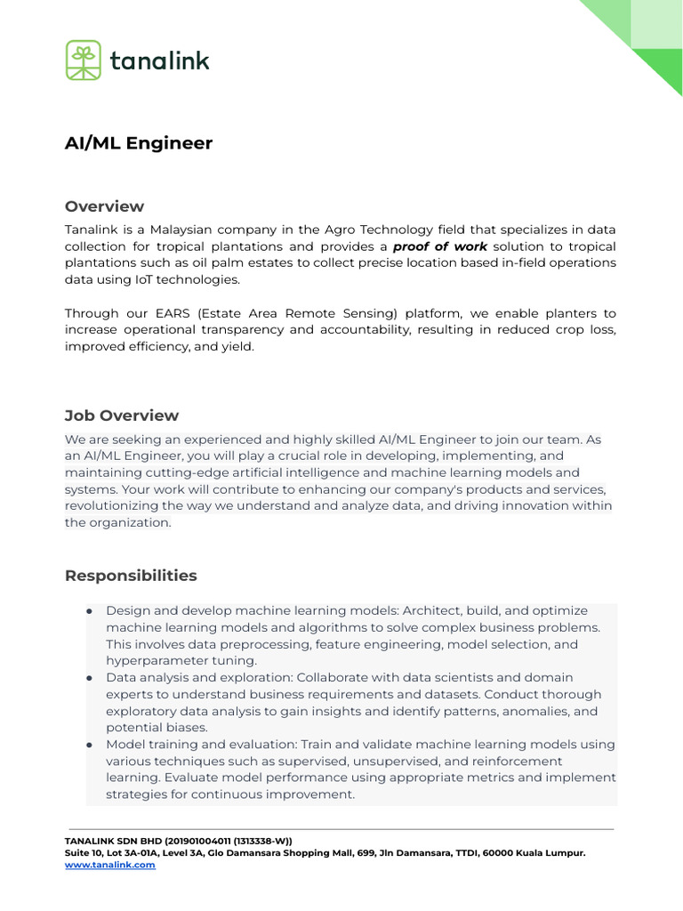 JD AI - ML Engineer Tanalink | PDF | Machine Learning | Artificial ... JD AI - ML Engineer Tanalink | PDF | Machine Learning | Artificial ...