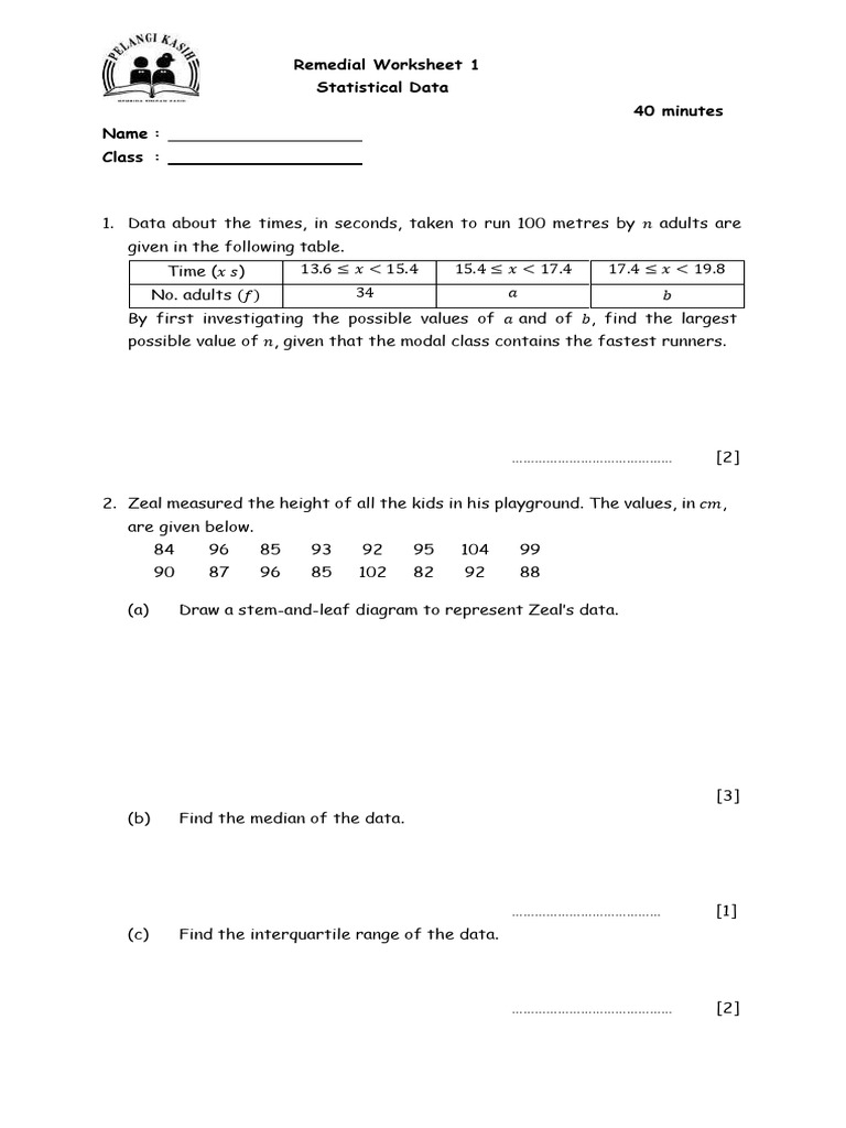 Remedial Stat Worksheet 1 | PDF