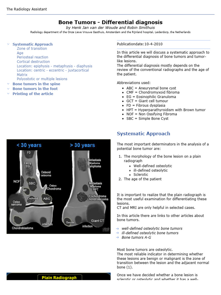 Bone Tumor Differential Diagnosis Guide | PDF | Bone | Benign Tumor