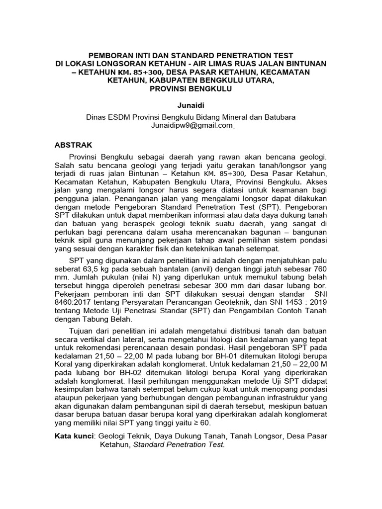 SPT LONGSORAN Di RUAS JALAN BINTUNAN-KETAHUN PAPER JUNAIDI | PDF