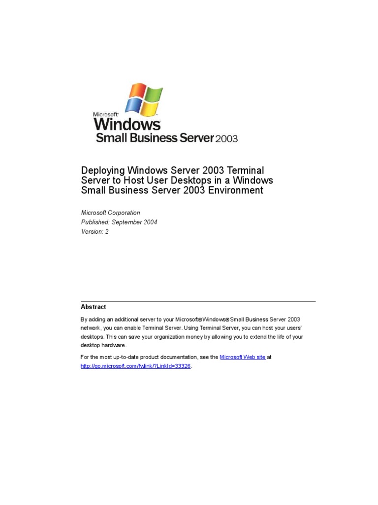 SBS 2003-Deploying Windows Server 2003 Terminal Server | PDF | Remote ...