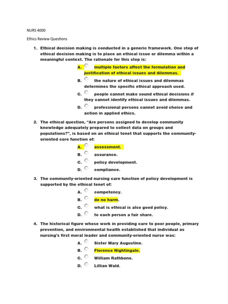 Community Ethics Review Questions W ANS | PDF | Nursing | Justice