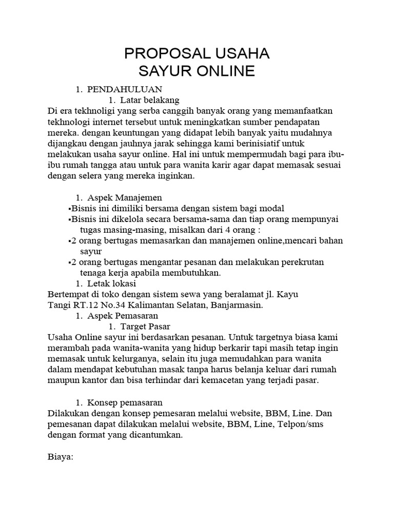 Proposal Usaha Sayur | PDF