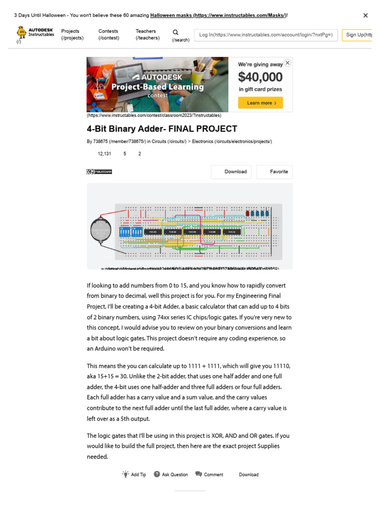 4 Bit Binary Adder Final Project 10 Steps Instructables Pdf 