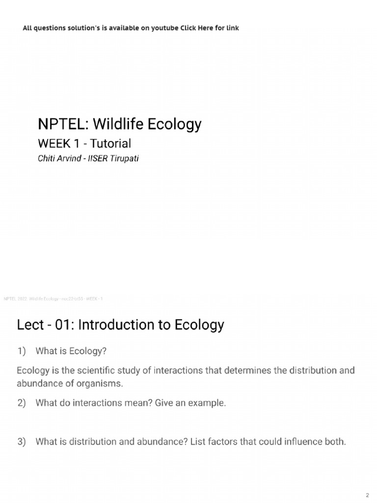 Additional Questions of Wildlife Ecology Nptel | PDF