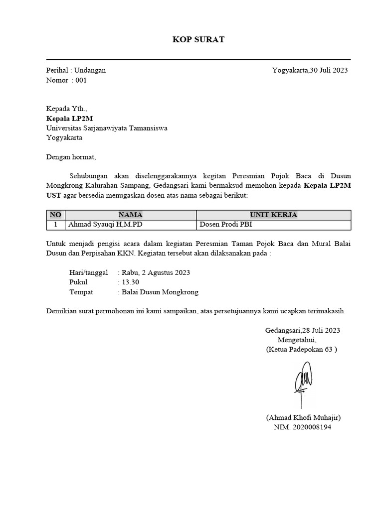 Template Surat Permohonan | PDF