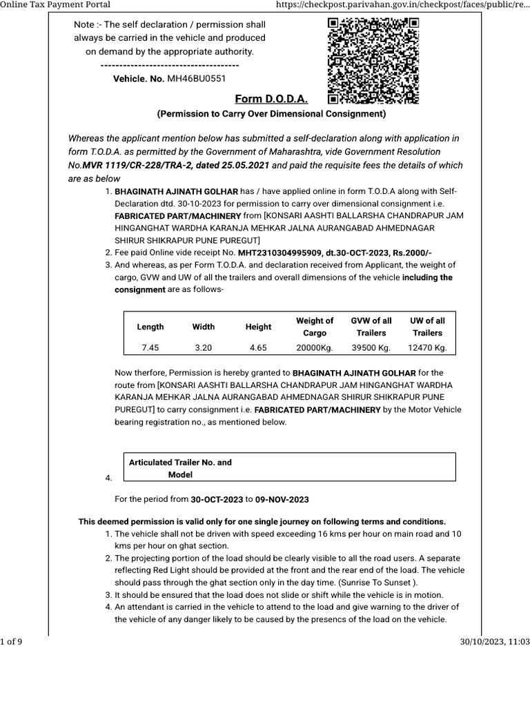 MH 46 Bu 0551 30 10 2023 | PDF | Road | Cargo
