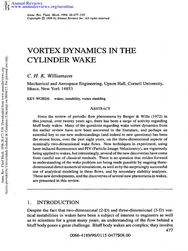 1996 Williamson Vortex Dynamics in The Cylinder Wake Ann Review | PDF ... 1996 Williamson Vortex Dynamics in The Cylinder Wake Ann Review | PDF ...