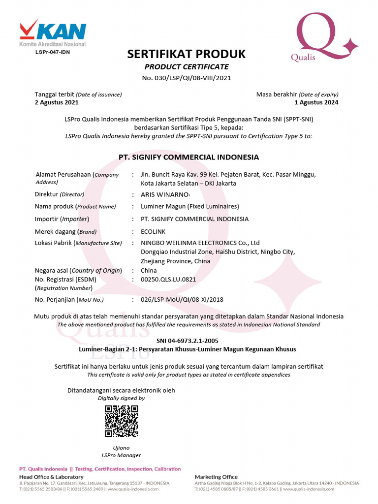 SNI - Ningbo Weilinma - 030'SPPT SNI Signify Commercial Indonesia ...
