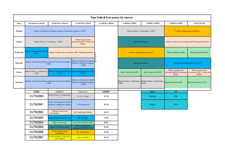 B.tech Marine 5th Semester Time Table From 30th Oct 2023 | PDF ...