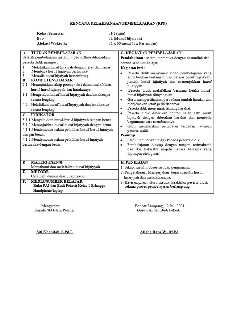 RPP Kelas 1 FIX Ganjil | PDF