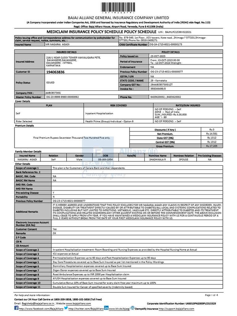 Bjaz GC Policy Schedule | PDF