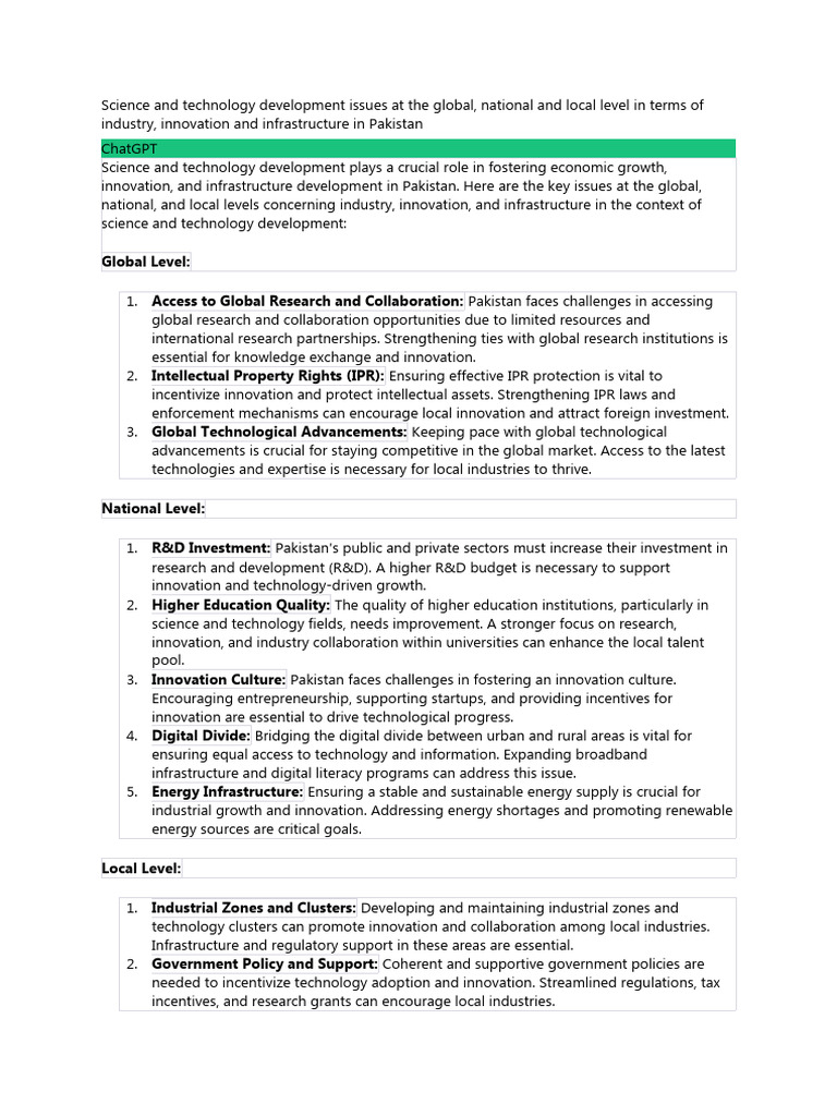 Science and Technology Development Issues at The Global | PDF ...