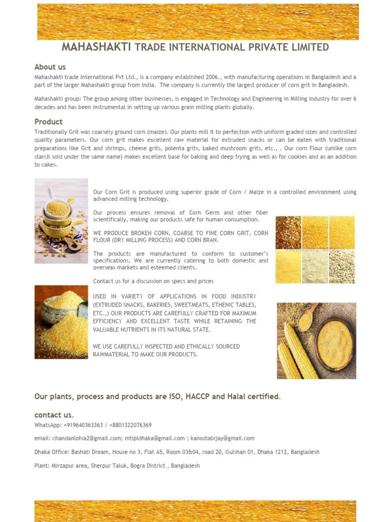 Corn Grit Brochure | PDF