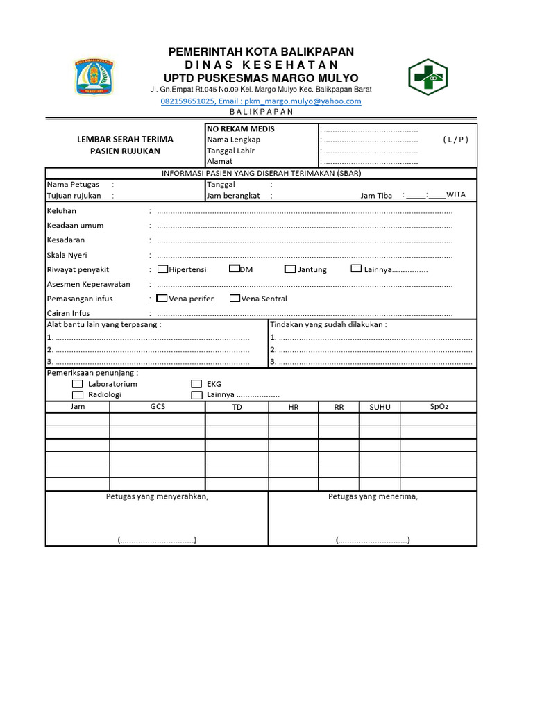 Lembar Serah Terima Pasien Rujukan | PDF
