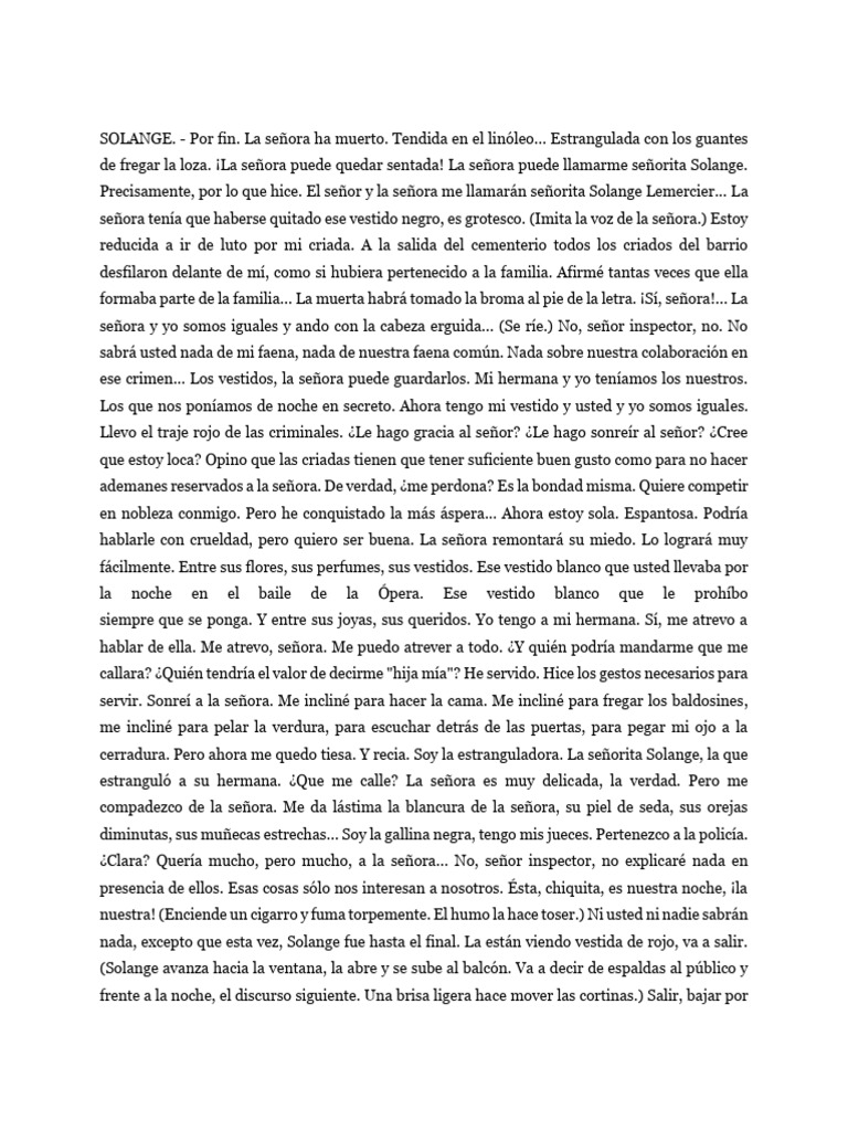 Monologo Solange - Las Criadas | PDF