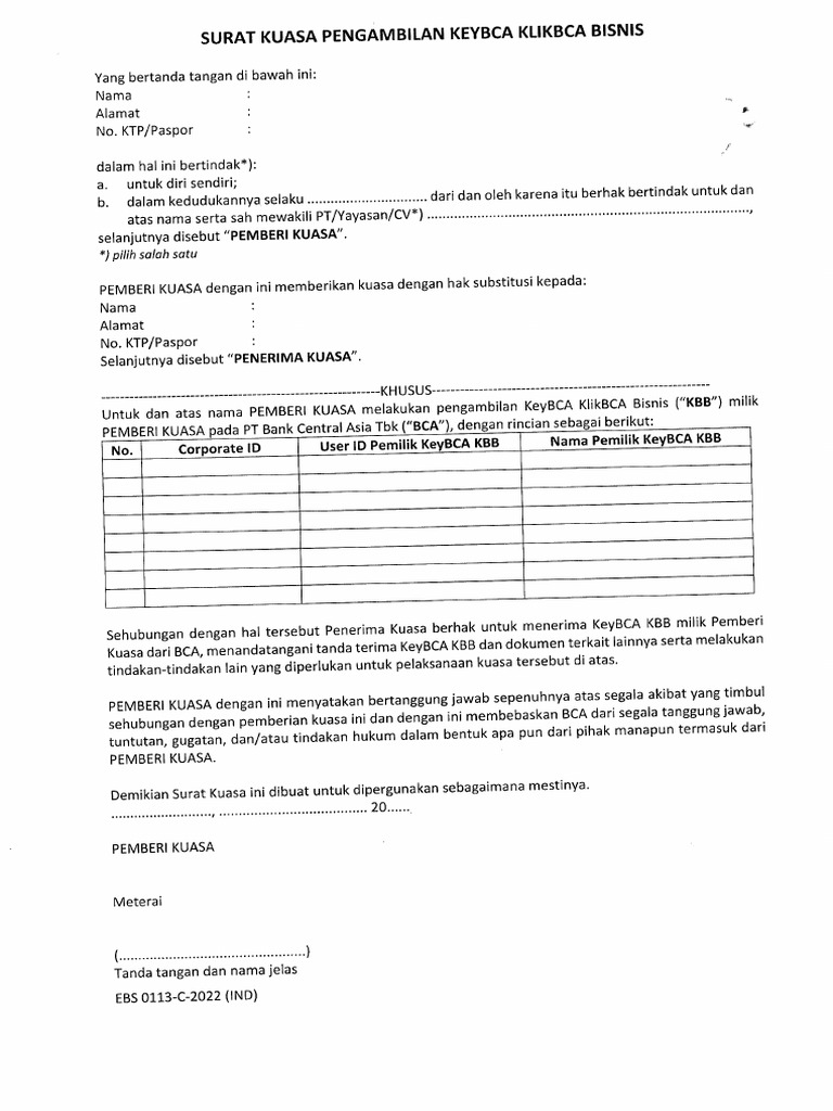 Surat Kuasa Keybca - 3318 - 330328233009 - 001 | PDF