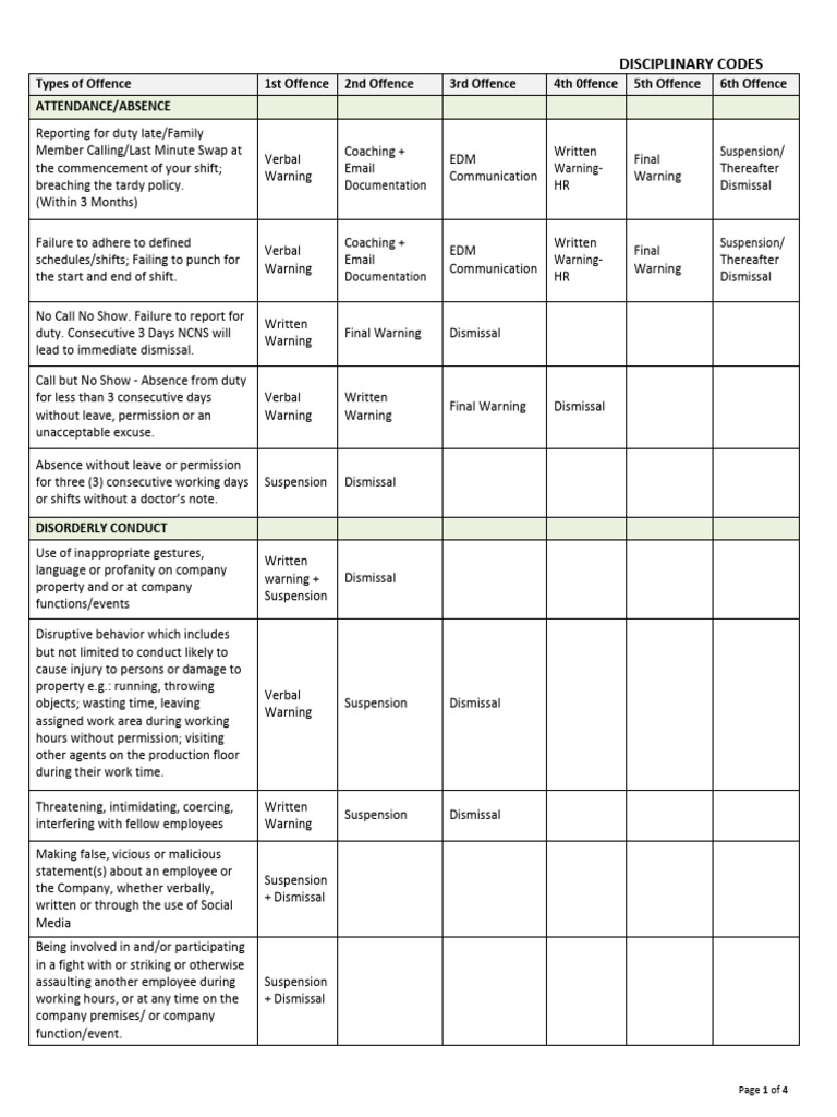 Employee Disciplinary Guide | PDF