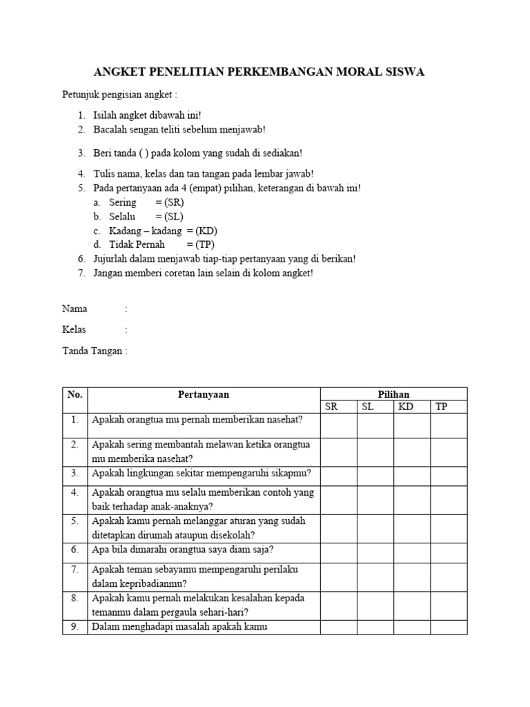 Angket Moral Siswa | PDF