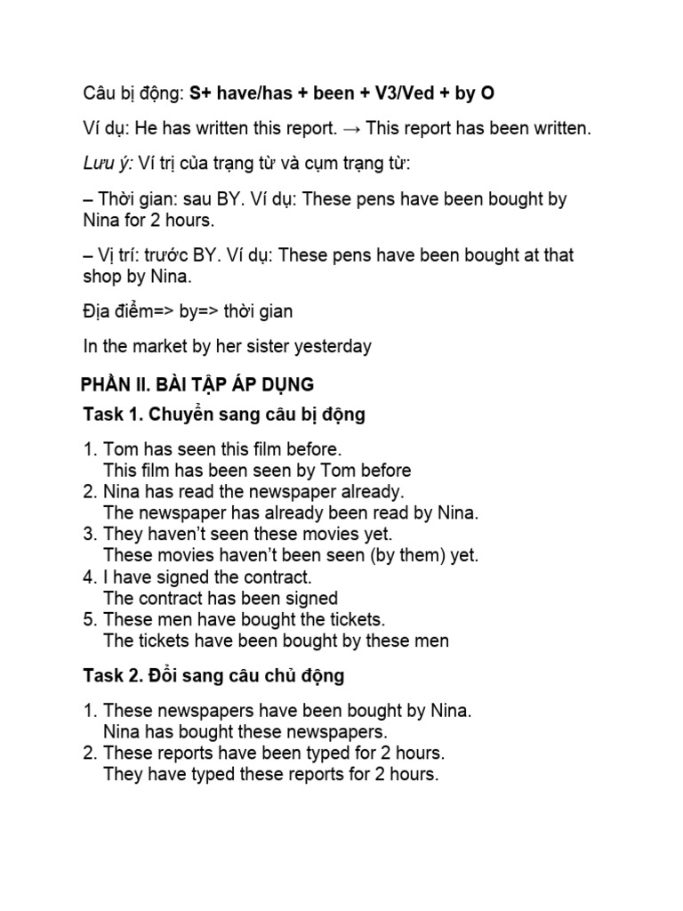 Câu bị động + HTTD | PDF