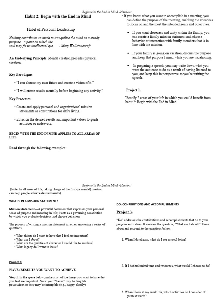 Habit 2 Handout | PDF