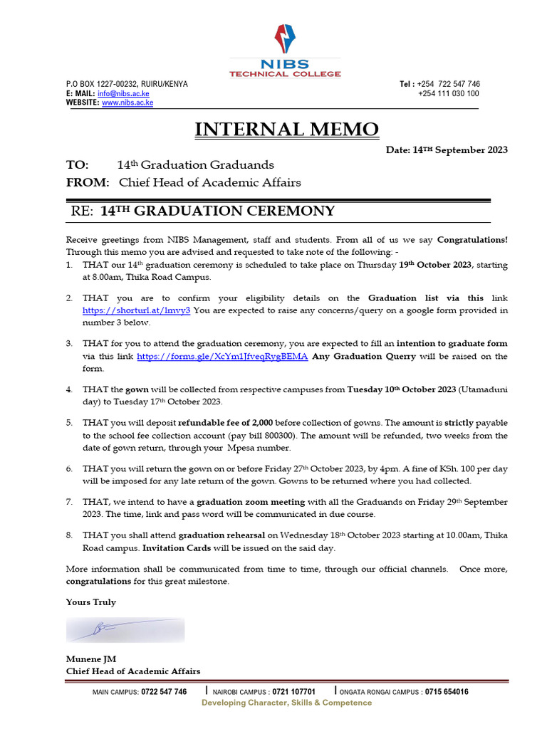 14th Graduation 1st Memo To Student Parent | PDF