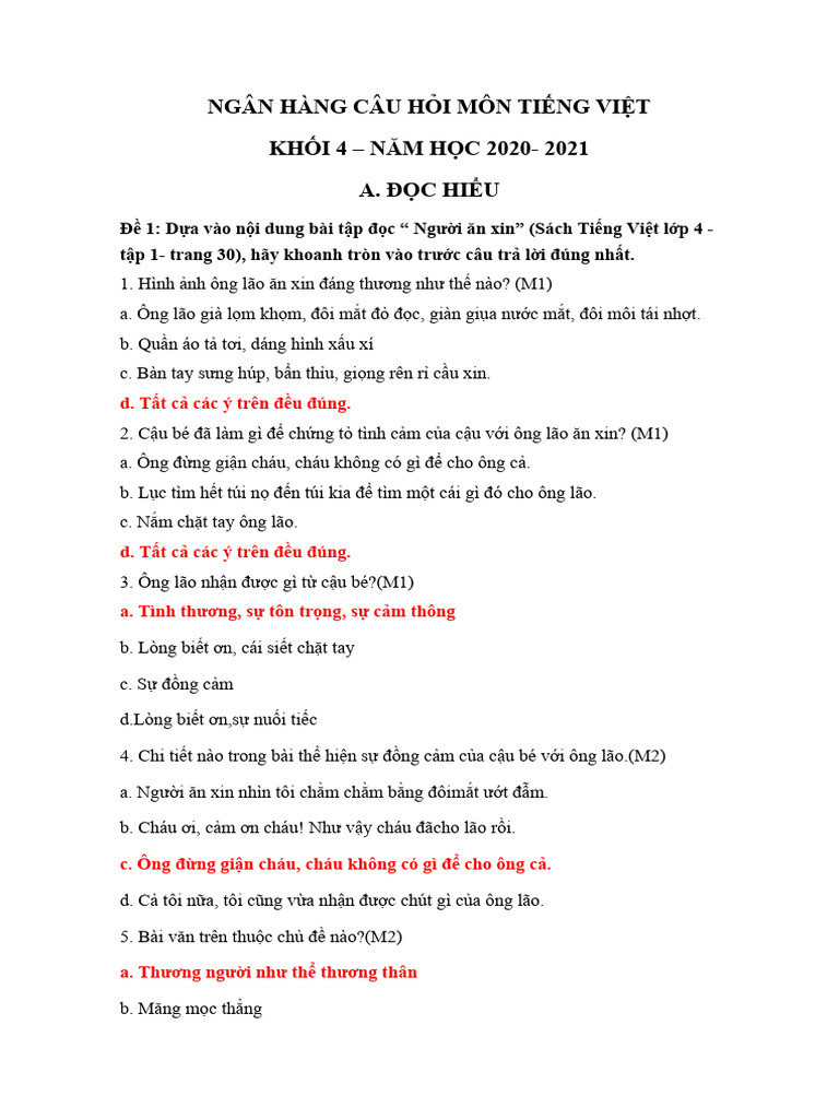 Ngân Hàng Môn TV 4 (Hki) | PDF