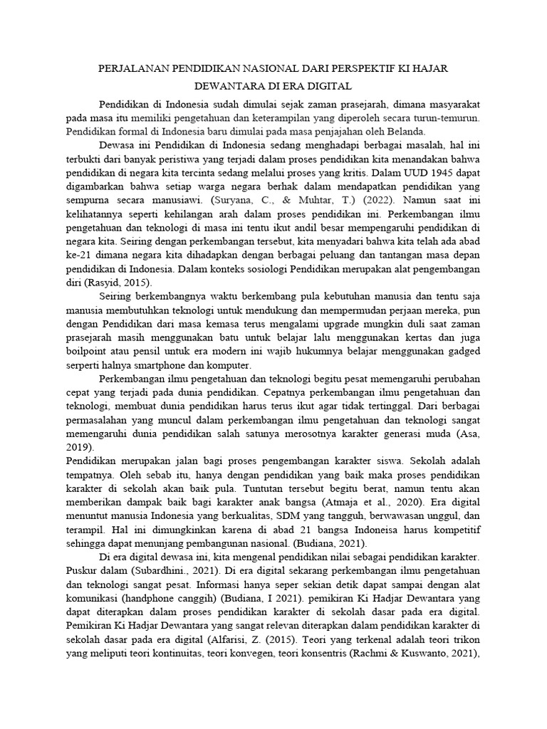 Perjalanan Pendidikan Nasional Dari Perspektif Ki Hajar Dewantara Di Era Digital | PDF