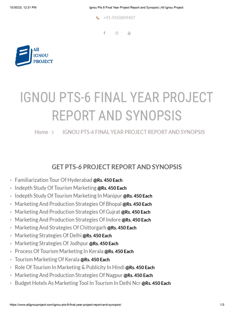 Ignou Pts 6 Final Year Project Report and Synopsis | PDF