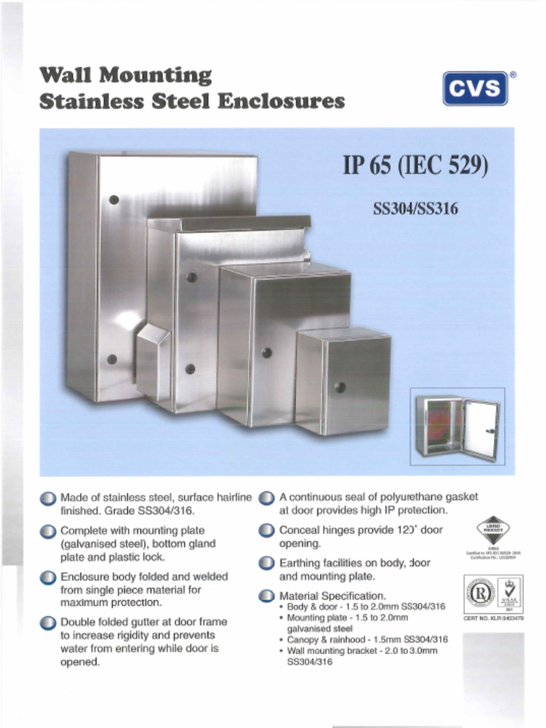 Wall Mounting Stainless Steel Enclosures Brochure | PDF