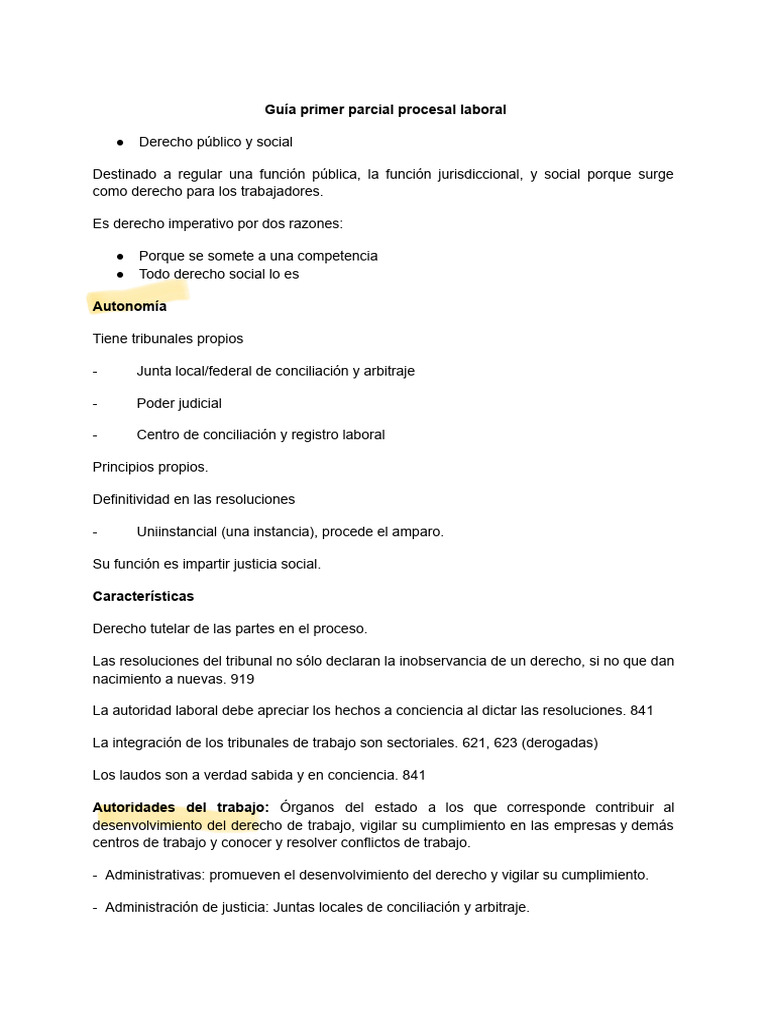 Guía Primer Parcial Procesal Laboral | PDF