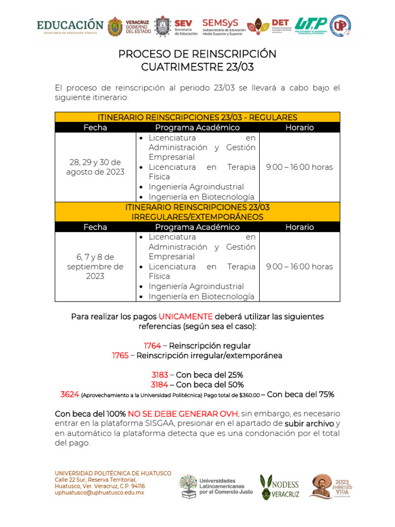 Proceso de Reinscripción 23.03 | PDF