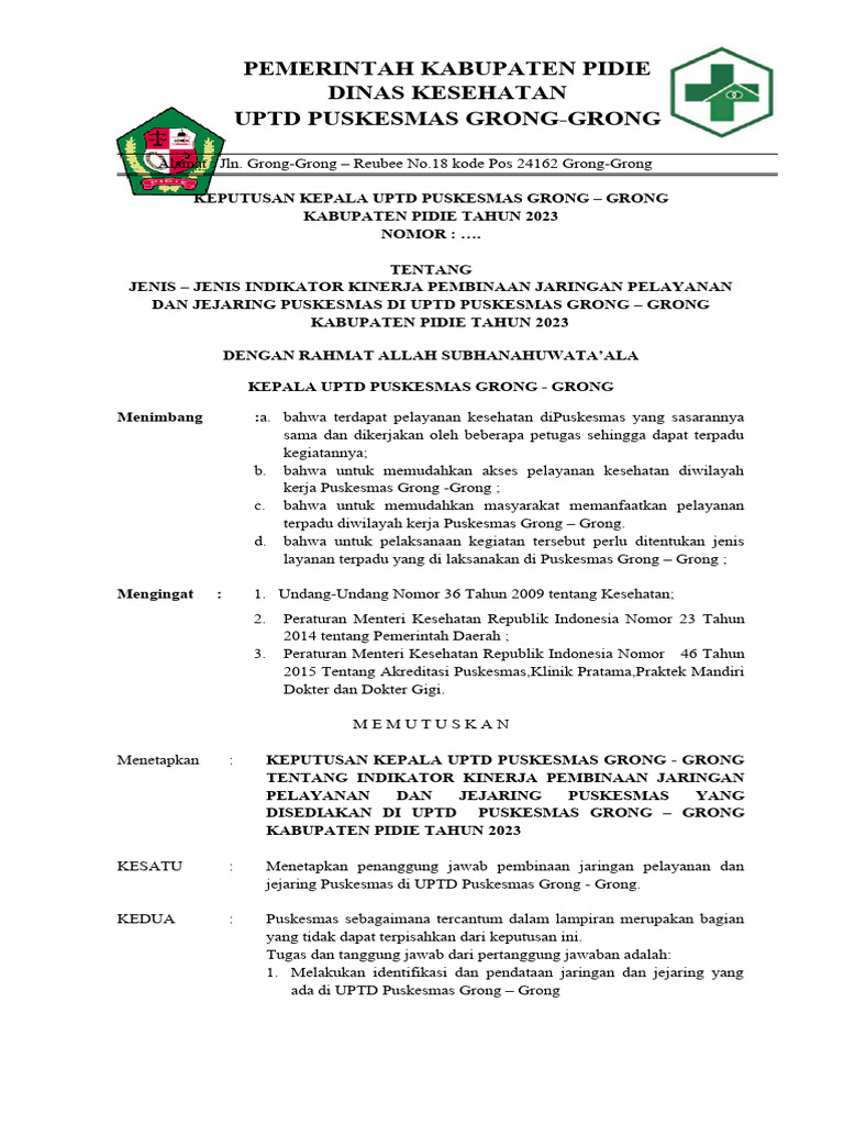 Indikator Kinerja Puskesmas Grong-Grong | PDF | Bisnis | Sains & Matematika