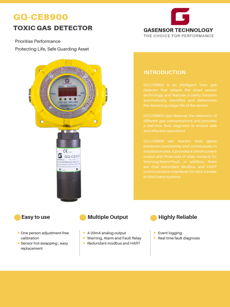 Gas Detector, H2S (Datasheet-Gasensor - CE8900) | PDF