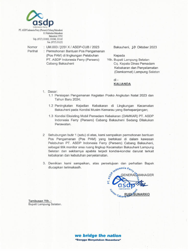 2023 10 Surat Permohonan ASDP Bakauheni | PDF