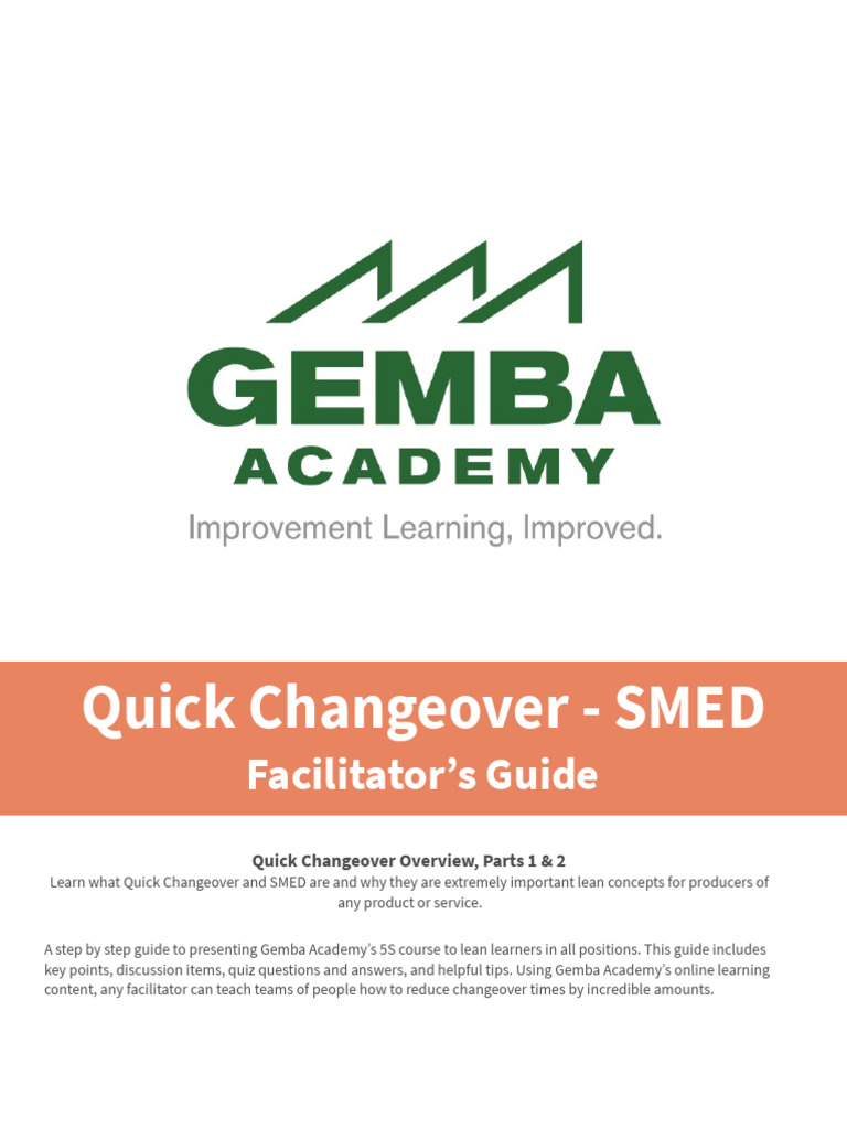 01 Quick Changeover Overview Parts 1 and 2 Facilitators Guide | PDF