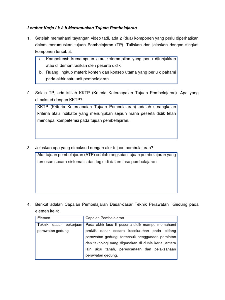 Lembar Kerja LK 3.b Merumuskan Tujuan Pembelajaran | PDF