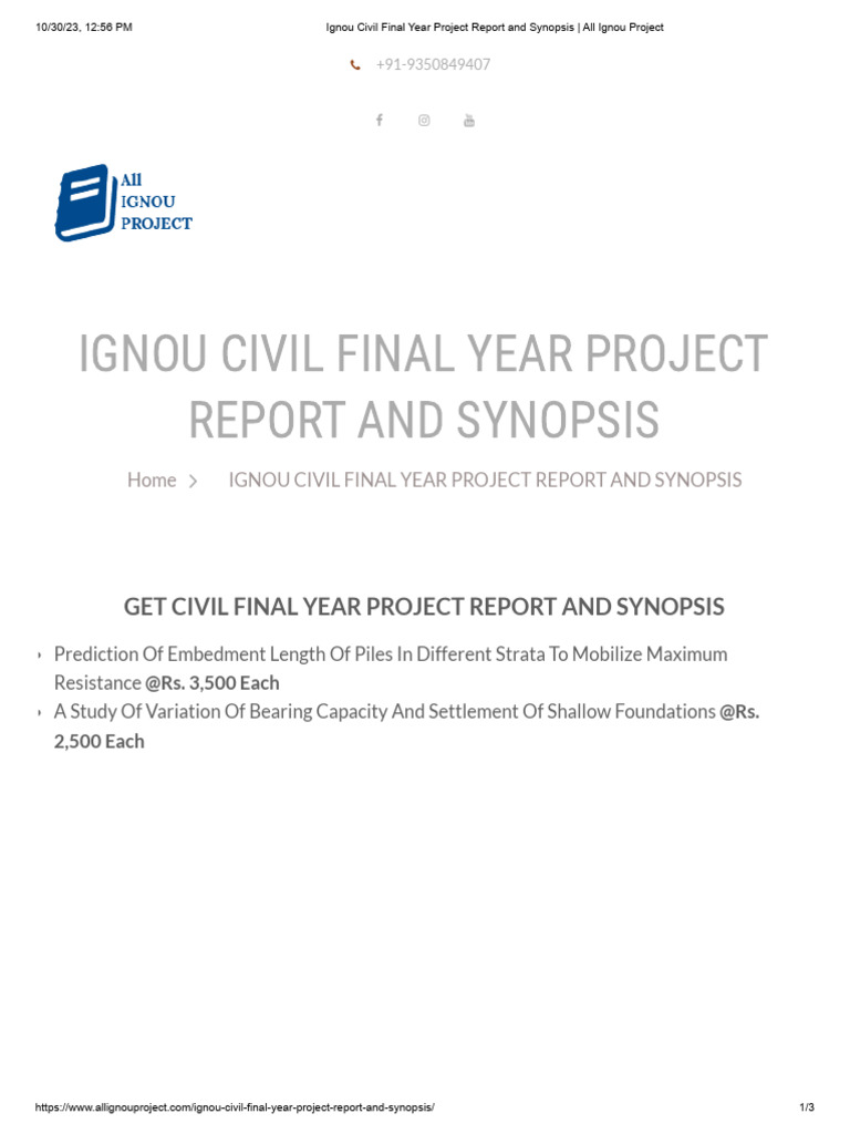 Ignou Civil Final Year Project Report and Synopsis | PDF