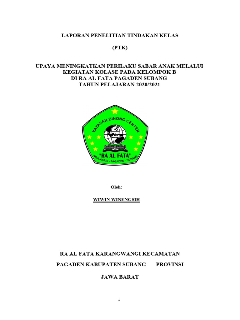 Contoh PTK Untuk PAUD/TK/RA | PDF