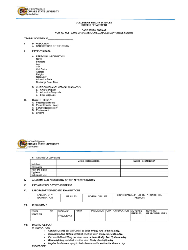 Case Study Format | PDF | Nursing | Hospital