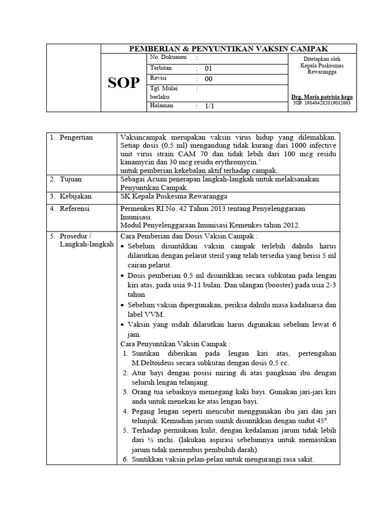 Prosedur Penyuntikan Vaksin Campak | PDF
