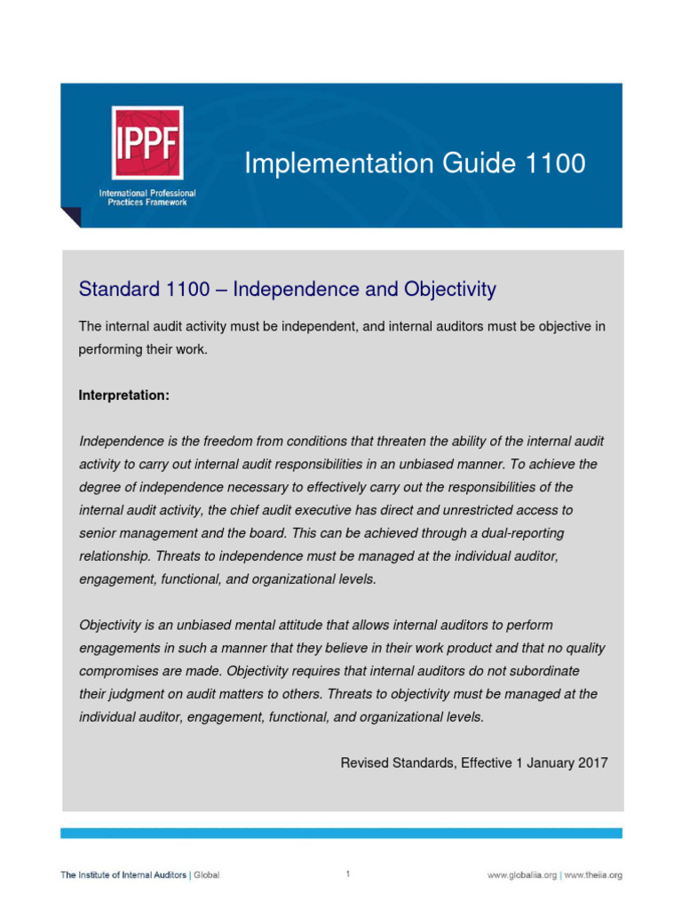 IG1100 2016 11 - Independence and Objectivity | PDF | Internal Audit | Audit